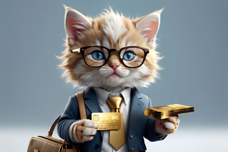 Cute Cat in a Suit with a Gold Bank Payment Card Stock Image - Image of ...