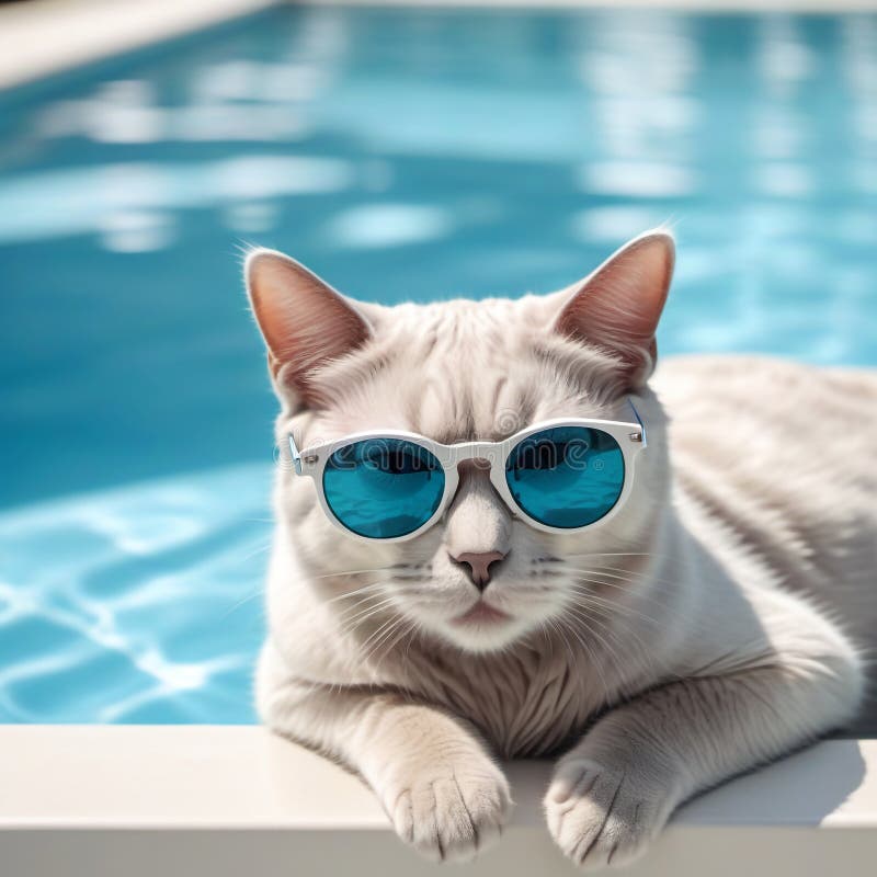 Cute Cat Swiming on the Pool Stock Illustration - Illustration of ...