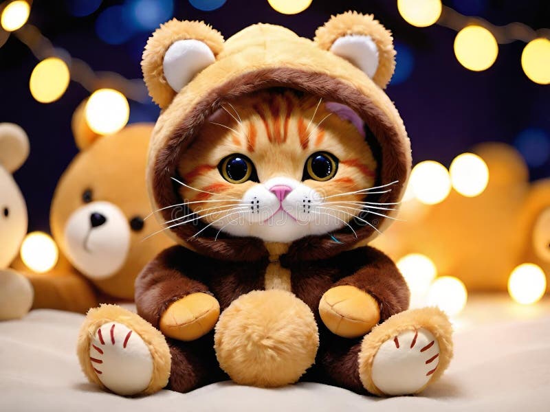 Cute Cat with Teddy Bear and Christmas Decorations Stock Illustration ...