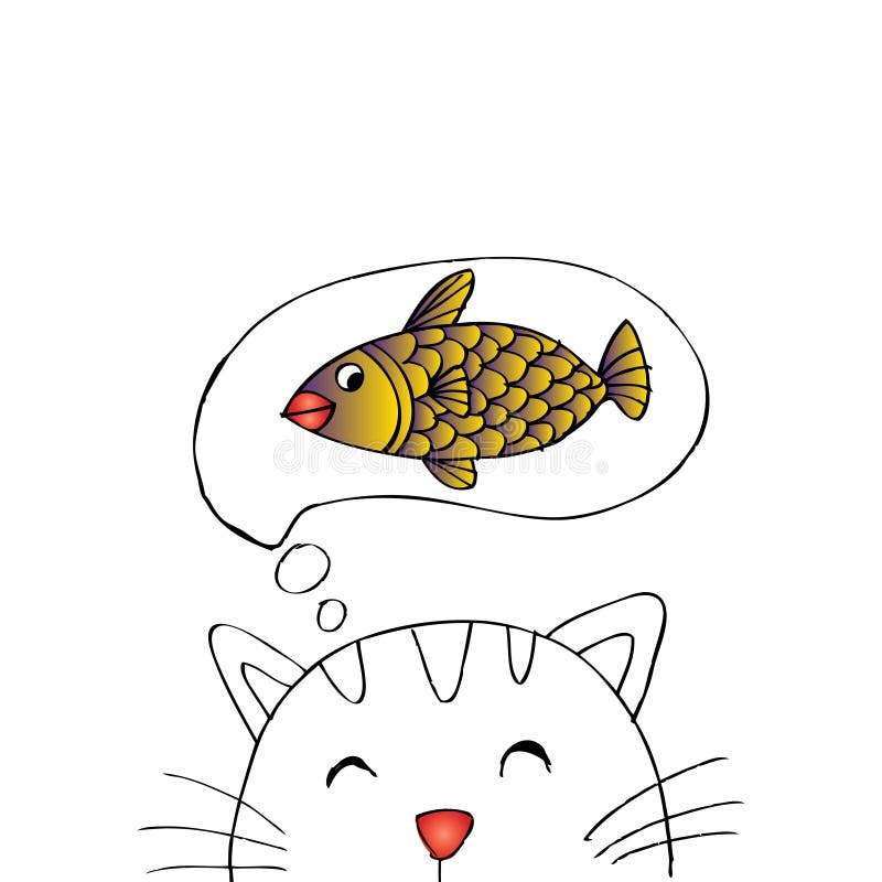 Cute Cat Thinking about Fish Stock Illustration - Illustration of ...