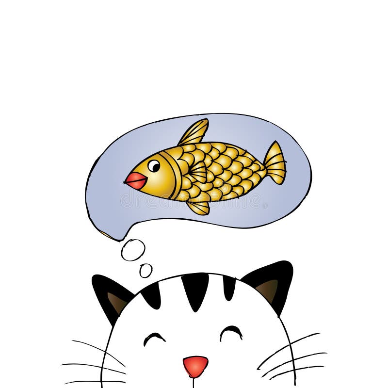 Cute Cat Thinking about Fish Stock Illustration - Illustration of play ...