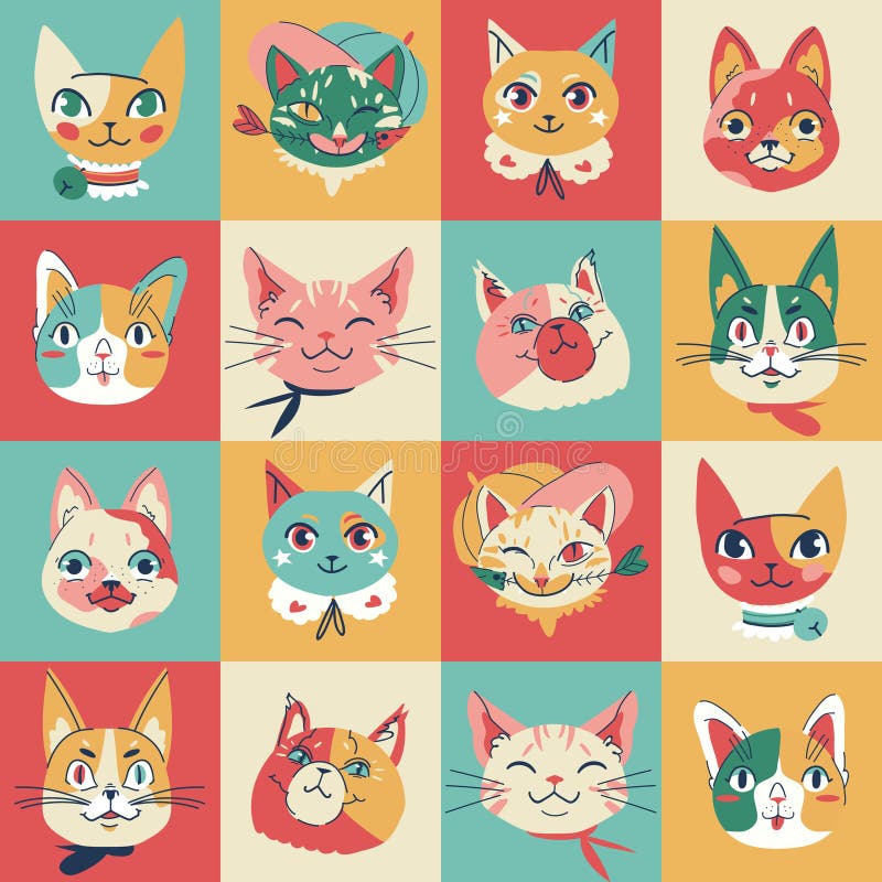 Cute Cat Tile Seamless Vector Pattern Stock Illustrations – 6,347 Cute ...