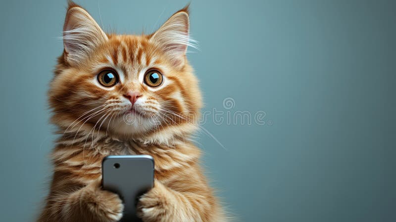 Cute Cat Using Smartphone in Bright Interior Stock Photo - Image of ...