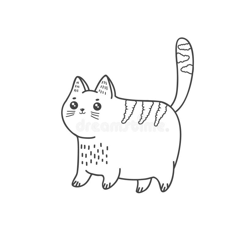 Cute Cat. Vector Linear Freehand Illustration in Doodle Style Stock ...