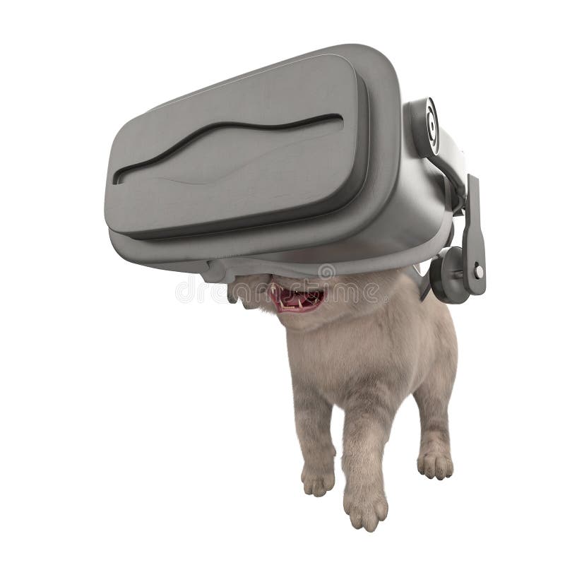 Cute cat with a vr headset stock illustration. Illustration of headset ...