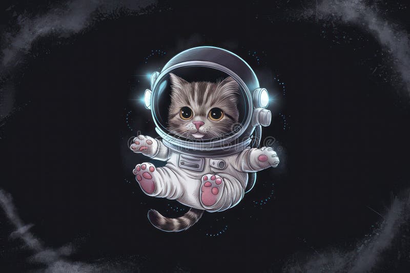 Cute Cat Wanders in Space in Astronaut Suit. Illustration of Cat Flying ...