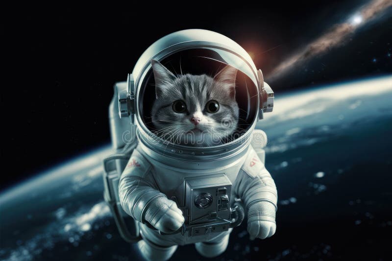 Cute Cat Wanders in Space in Astronaut Suit. Illustration of Cat Flying ...