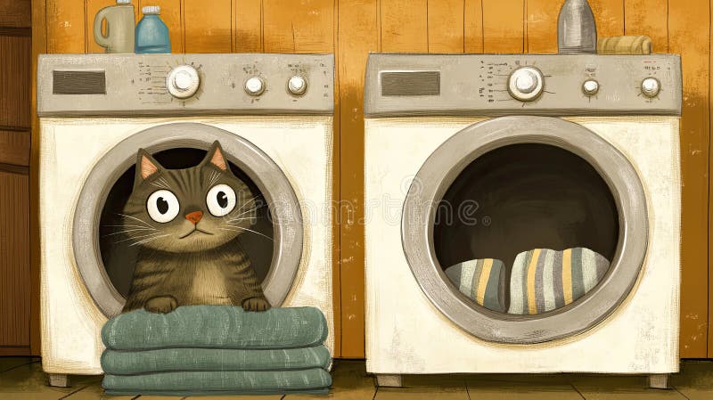 Cute Cat in Washing Machine Stock Illustration - Illustration of cute ...