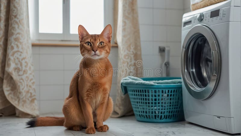 Cute Cat Washing Machine Laundry Looking Stock Illustration ...