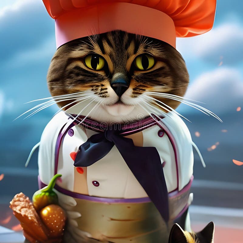 A Cute Cat Wearing Chef`s Clothes. Generative AI Stock Illustration ...