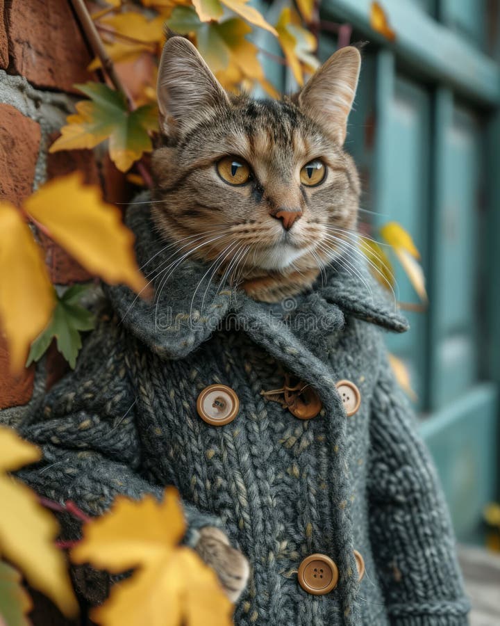 Cute Cat Wearing Coat and Scarf in Winter Stock Image - Image of warm ...