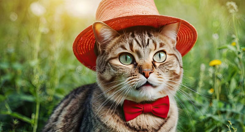Cute Cat Wearing Cool Straw Hat. Generative AI Stock Illustration ...