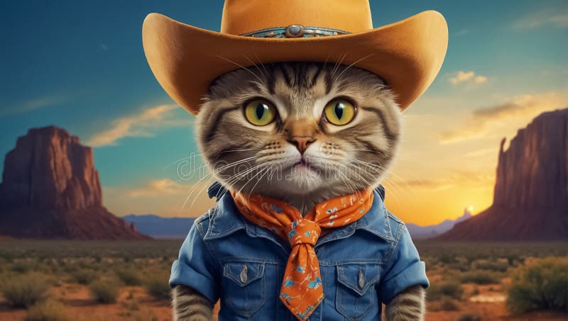 Cute Cat Wearing a Cowboy Hat Posing Stock Image - Image of furry ...
