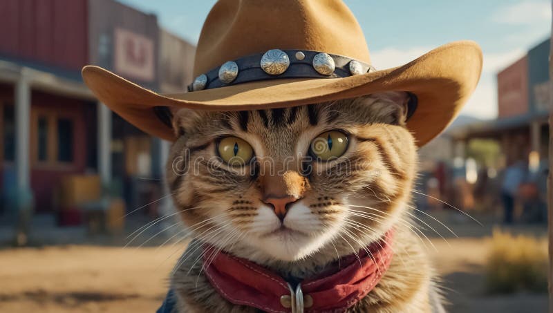 Cute Cat Wearing a Cowboy Hat Posing Looking Beautiful Stock ...