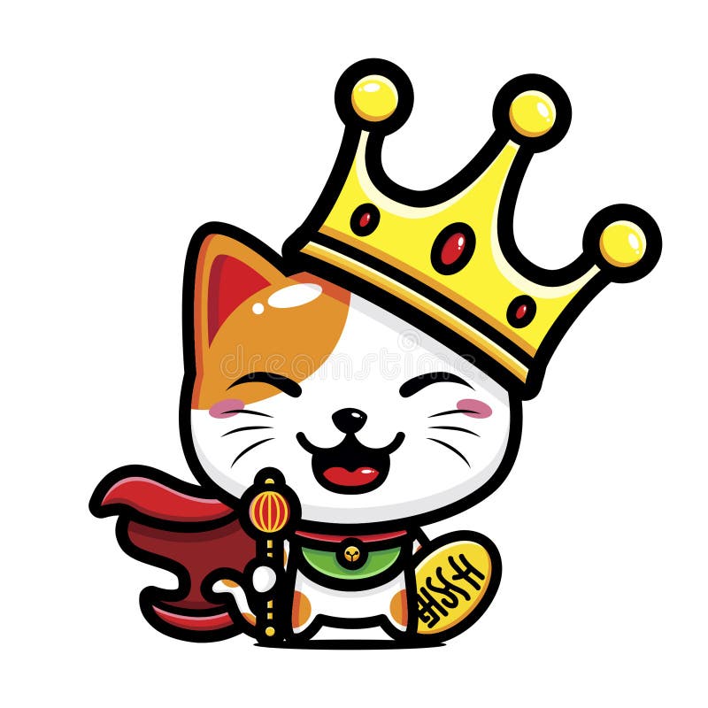 Cute Cat Wearing King Crown Stock Vector - Illustration of poster ...