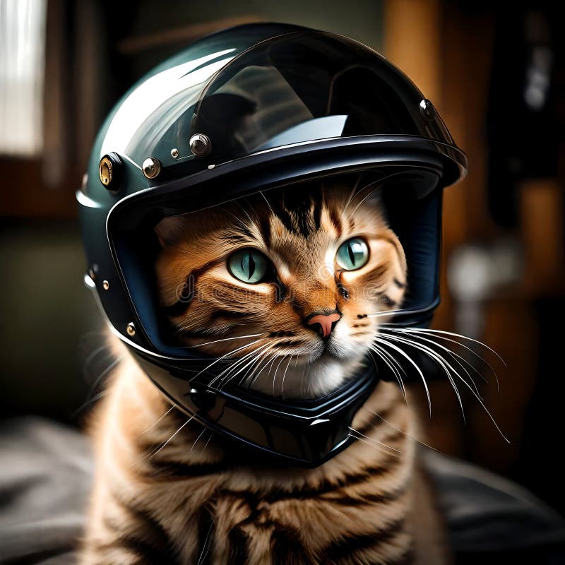Cute Cat Wearing a Motorcycle Helmet - Ai Generated Image Stock ...