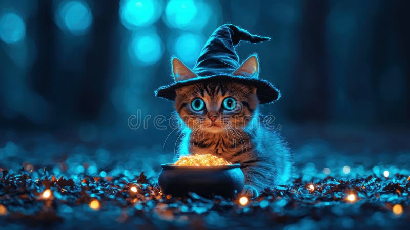 Cute Cat Wizard Halloween stock illustration. Illustration of cute ...
