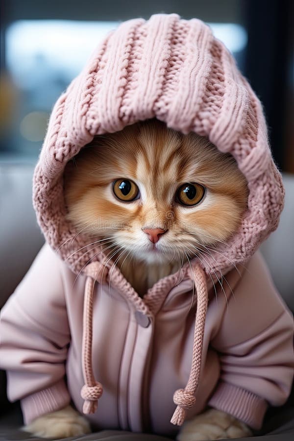Cute Cat with Winter Clothes. Stock Illustration - Illustration of ...