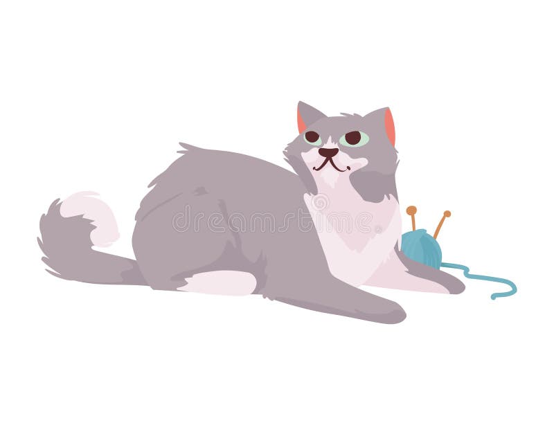 Cute cat with ball of yarn stock vector. Illustration of playing ...