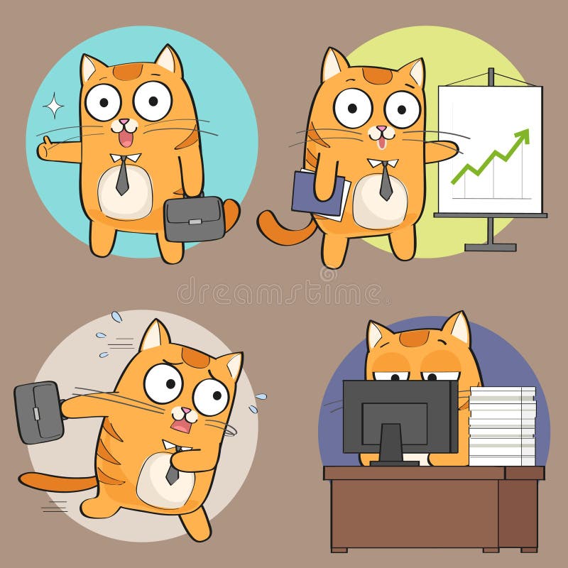 Cute cat at work stock vector. Illustration of case, hard - 66418852