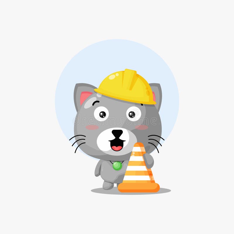 Cute Cat Working in Construction Stock Vector - Illustration of work ...