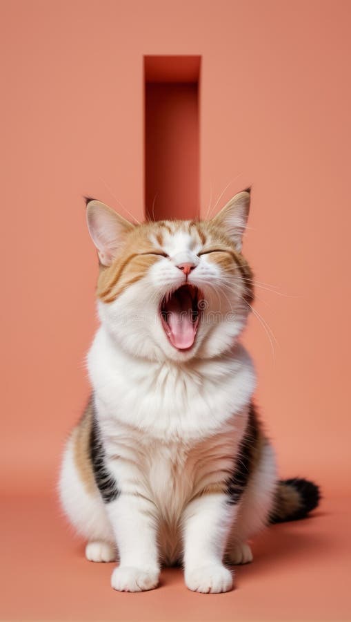 Cute Cat Yawning Against Solid Pastel Color Backdrop Stock Illustration ...