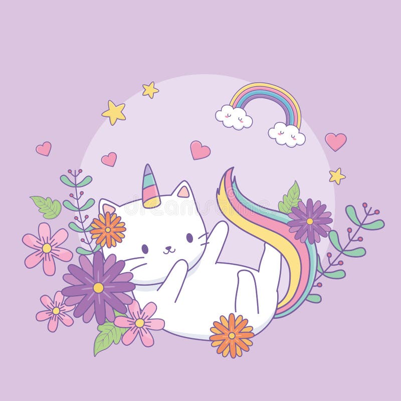Cute Caticorn with Floral Decoration Stock Vector - Illustration of ...