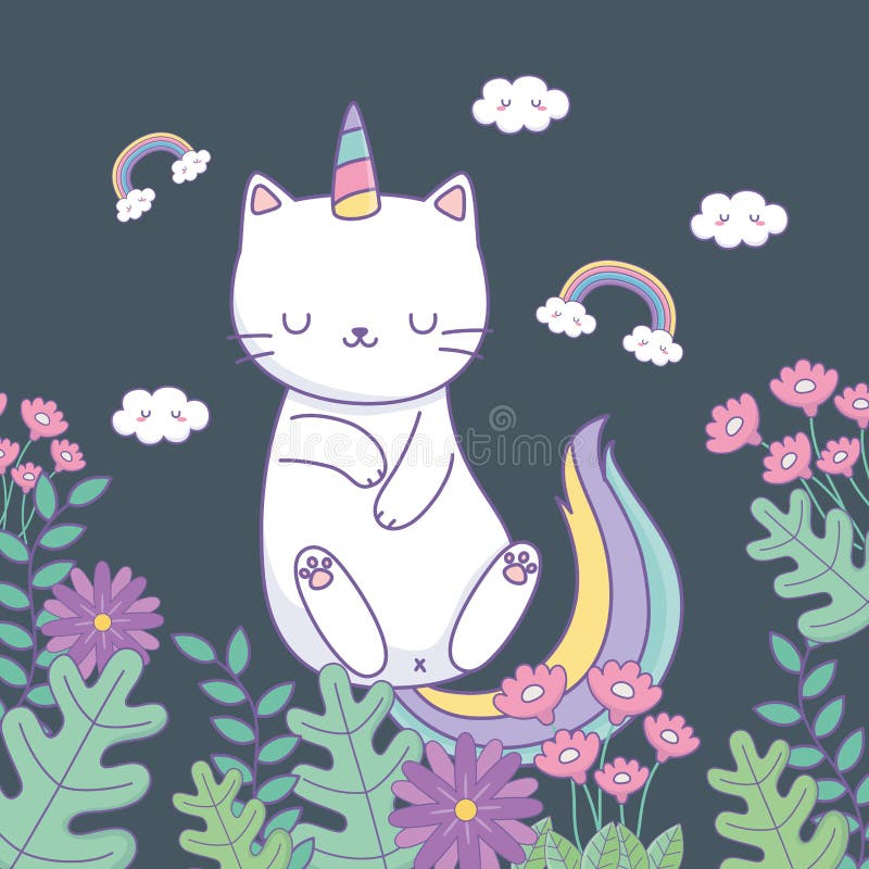Cute Caticorn with Floral Decoration Stock Vector - Illustration of ...