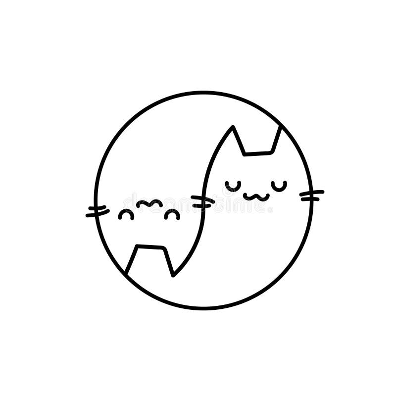 Cute Cats in a Circle, Yin Yang Cats.Linear Drawing Stock Vector ...