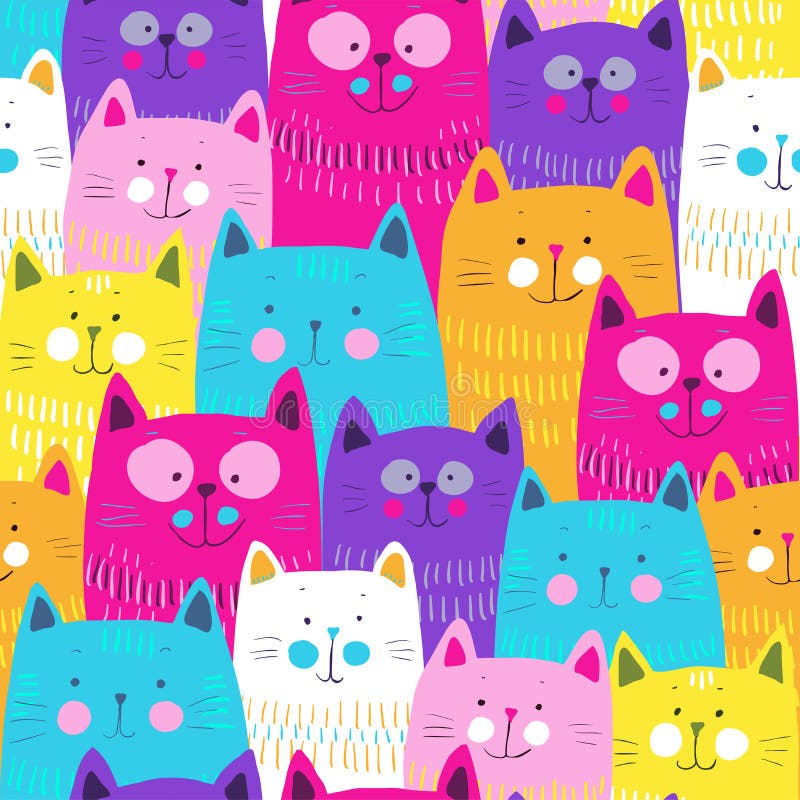 Cute Cats Colorful Seamless Pattern Background. Vector EPS 10 Stock ...