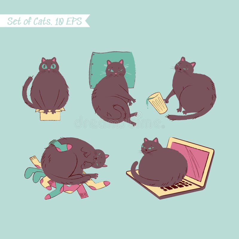 Cute Cats in Different Situation Stock Vector - Illustration of simple ...