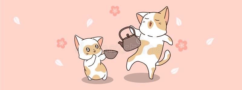 Cute Cats are Drinking Tea Time Stock Vector - Illustration of kitten ...