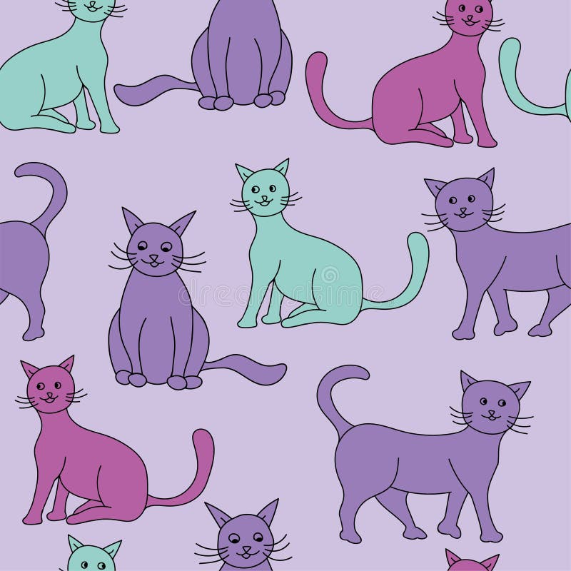 Cute Cats. Hand Drawing, Cat Seamless Vector Repeat Patterns Stock ...