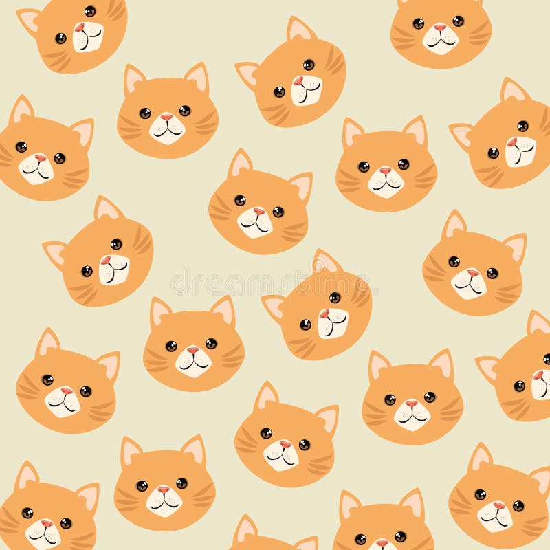 Cute Cats Heads Pattern Characters Stock Illustration - Illustration of ...