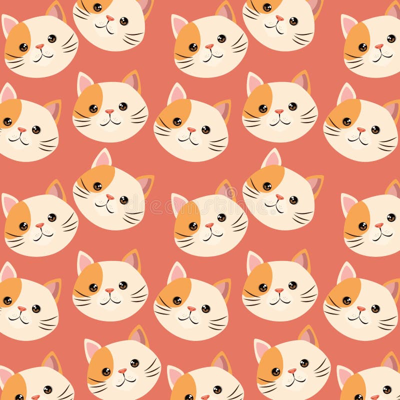 Cute Cats Heads Pattern Characters Stock Illustration - Illustration of ...