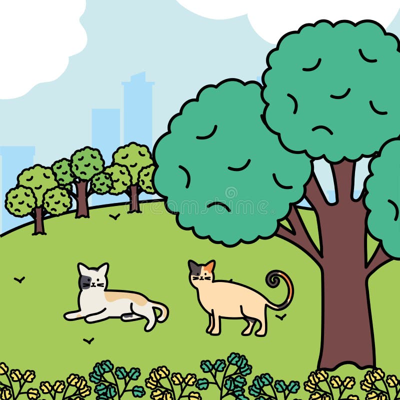 Cute Cats Mascots Adorables in the Park Stock Vector - Illustration of ...