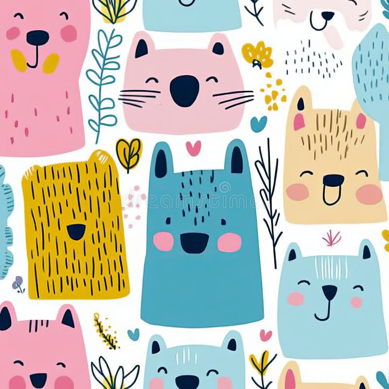 Cute Cats Pastel Color Seamless Pattern Background. Stock Photo - Image ...