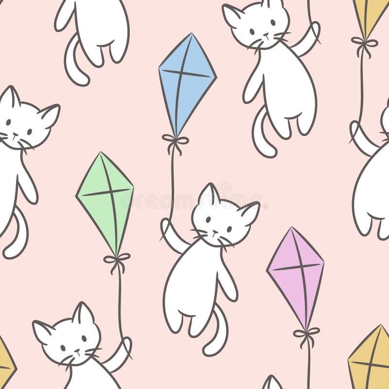 Cute Cats Pattern Background, Vector Repeat, Adorable Cartoon ...