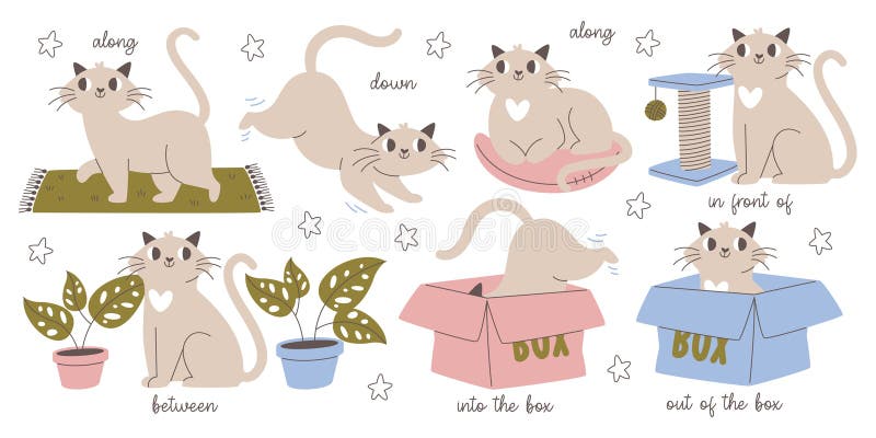 Cute Cats Preposition of Direction with Different Objects Examples Set ...