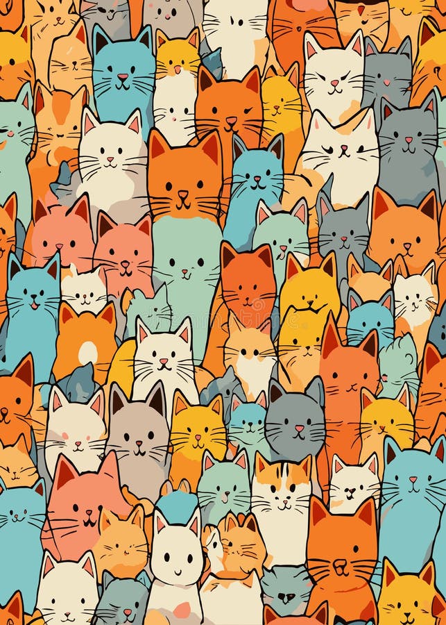 Cute cats seamless pattern stock vector. Illustration of fabric - 331465307