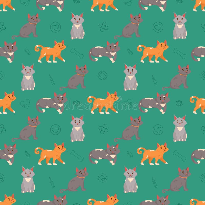 Cute Cats Seamless Pattern. Flat Vector Illustration Stock Vector ...