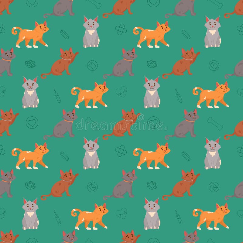 Cute Cats Seamless Pattern. Flat Vector Illustration Stock Vector ...