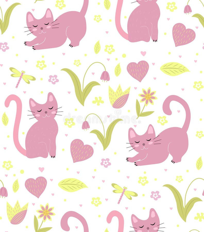 Cute Cats Seamless Pattern. Kittens Endless Background, Repeating ...
