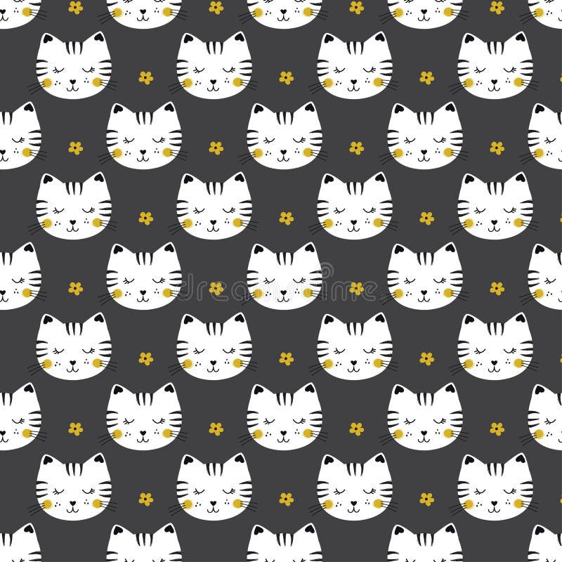 Cute cats seamless pattern stock vector. Illustration of white - 113480084