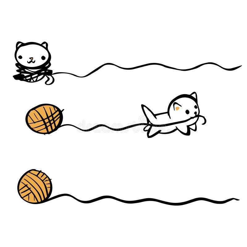 Cute Cats with Thread Ball Set Stock Vector - Illustration of adorable ...