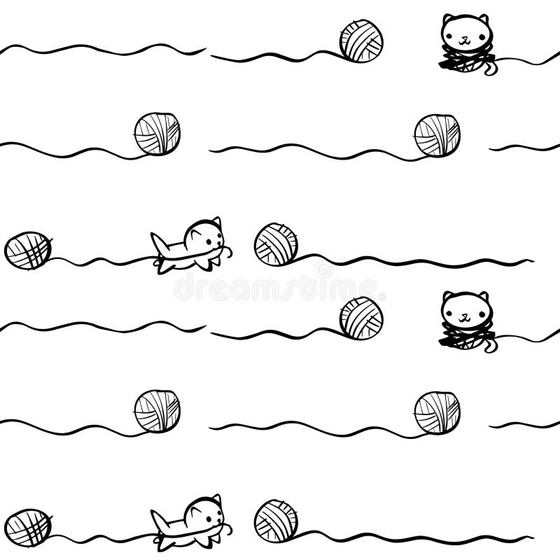 Cute cats with thread ball stock vector. Illustration of drawing ...