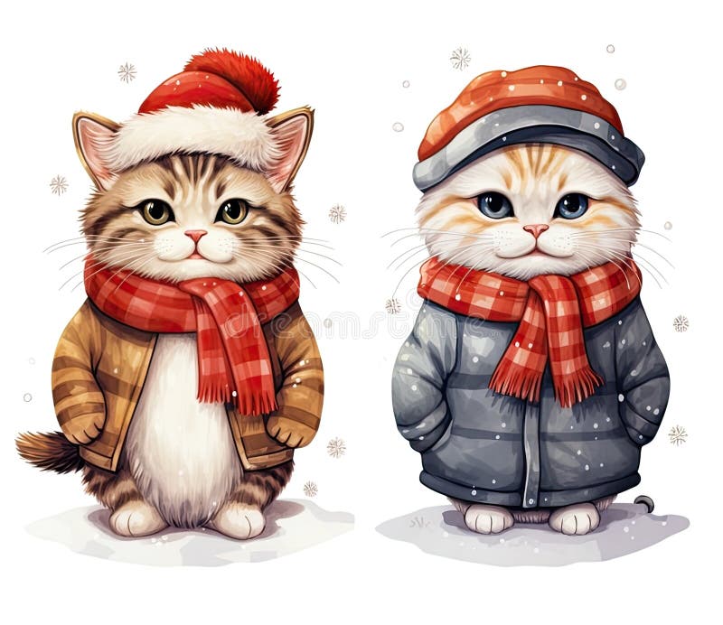 Cute Cats Winter Illustration in Cartoon Style Stock Illustration ...