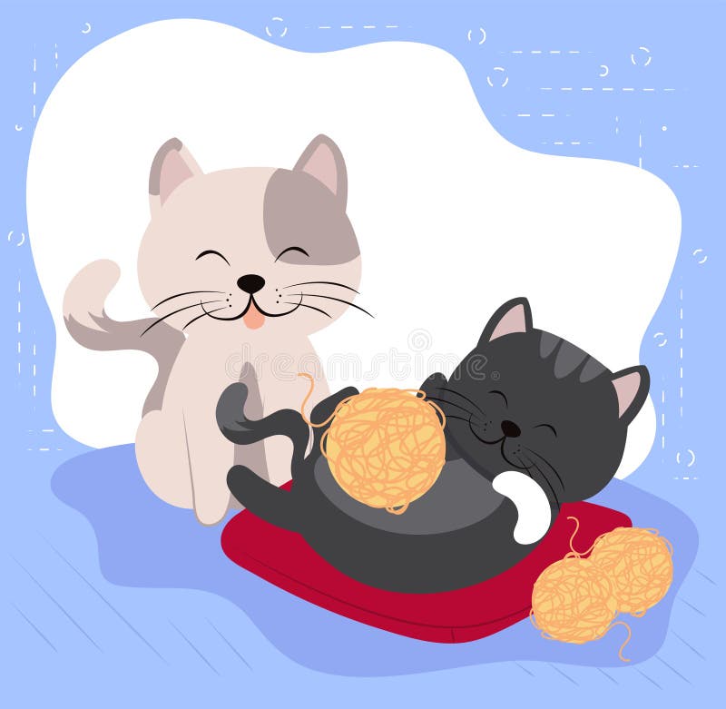 Cute cats with wool balls stock vector. Illustration of playful - 237506242