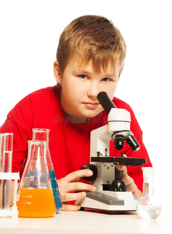 Cute Caucasian boy in lab stock image. Image of research - 28873453