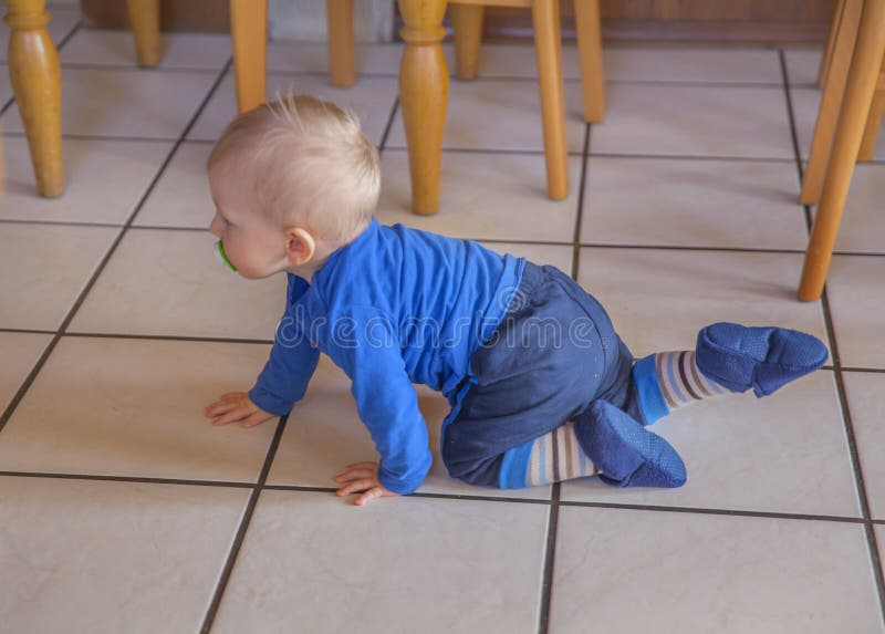 Cute Caucasian Toddler Boy Crawling Stock Image - Image of cute, male ...